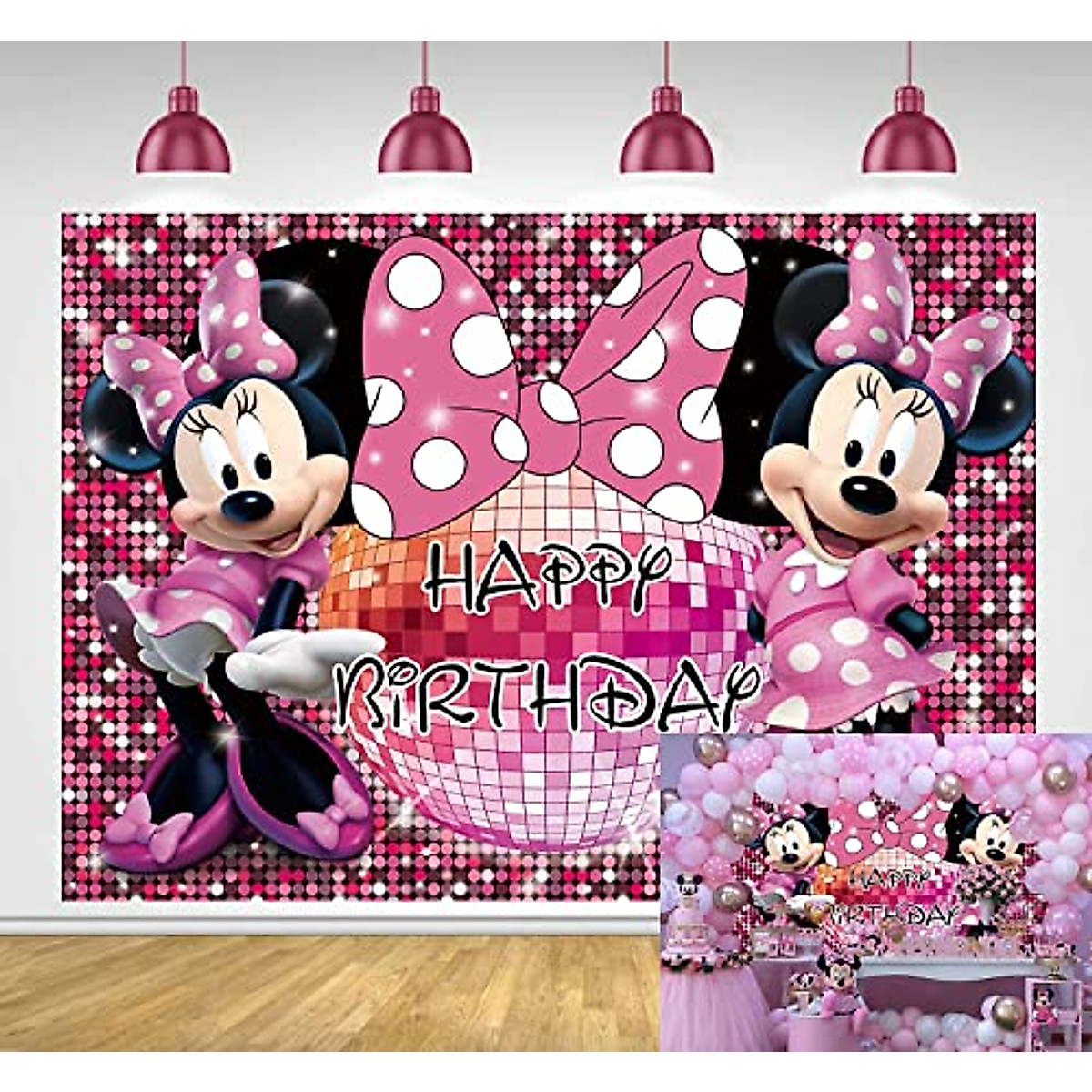 Pink Mouse Backdrop Party Supplies Photography Backdrop 1st 2nd 3rd Birthday Background Princess Girls Hot Pink Decoration for Kids Banner Photo Studio Props 7x5ft