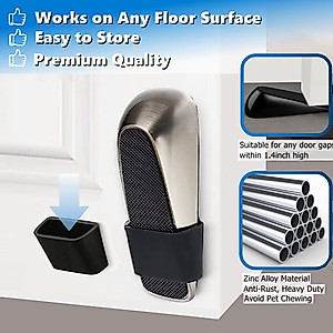 Amedoo Door Stoppers (2 Pack) Heavy Duty Door Stop Wedge Made of Premium Quality Zinc Alloy and Rubber, Comes with 2Pcs Adhesive Storage Holder. (Black, 2 Pack)