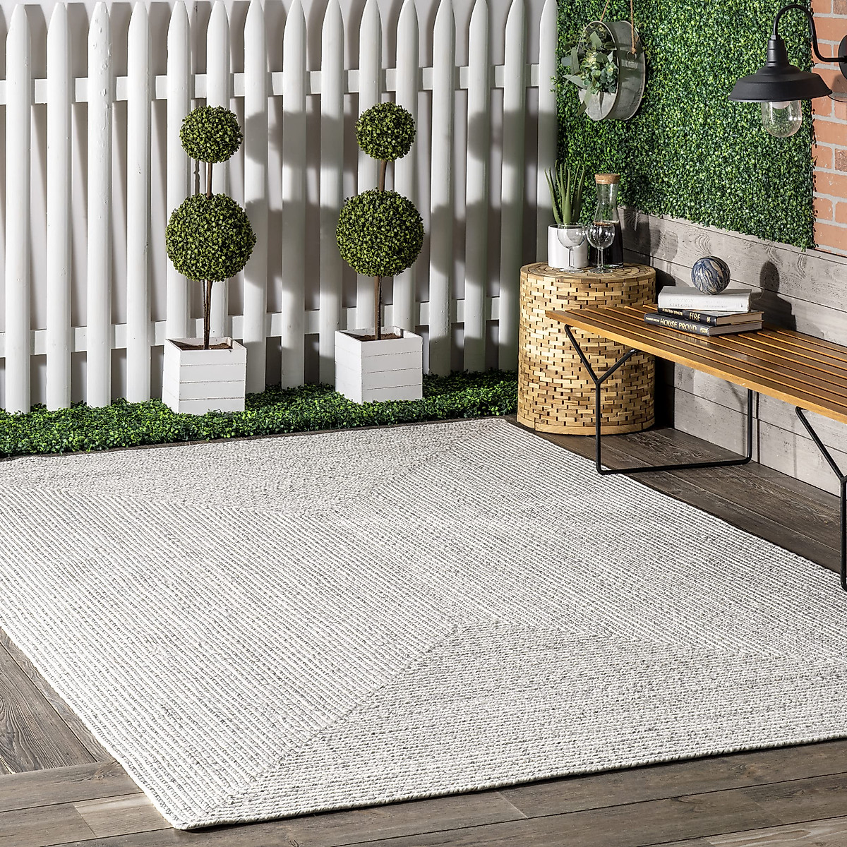 nuLOOM 12' x 15' Solid Hand Braided Indoor/Outdoor Area Rug, Pet-Friendly, High Traffic, Weather Resistant, for Patio, Balcony, Bedroom, Living, Dining Room, Wynn Ivory