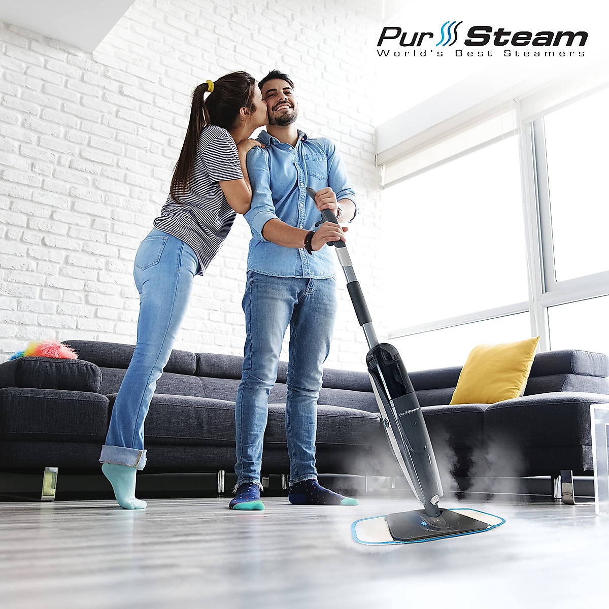 PurSteam Steam Mop Cleaner, Steam Mops for Floor Cleaning - Hardwood/Tiles/Vinyl/Marble - Steam Cleaner for Kitchen - Multifunctional Whole House Steamer, Grey