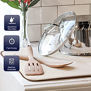 Sinland Microfiber Dish Drying Mat Super Absorbent Dish Drying Rack Pads Kitchen Counter Mat 16Inch X 18Inch Beige 2 Pack