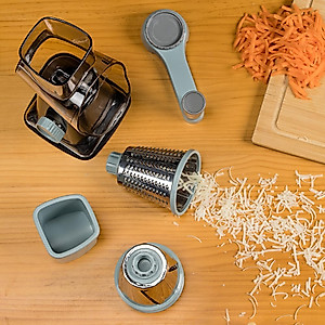 KEOUKE Rotary Cheese Grater with Handle Vegetable Cheese Shredder Slicer Grater for Kitchen 3 Changeable Blades for Cheese Potato Zucchini Nuts Chocolate - GreyBlue