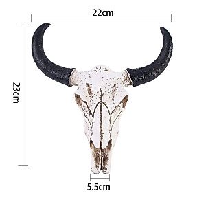 Tvoip 1Pcs Resin Wall Hanging Horn Skulls Steer Bull Head Sculpture Long Horn Cow Skull Wall Hanging Mounted Longhorn Steer Resin Wall Deco (NO.1)