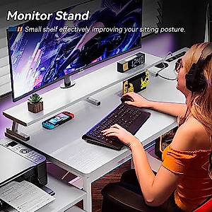 KKL Home Office Desk with File Drawer & 3 Power Outlets &2 USB Ports, 55'' L Shaped Desk with Storage Shelves, Printer Cabinet and Monitor Shelf, Computer Table Executive Desk Workstation, White