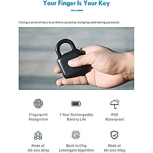 Bicycle Locks Heavy Duty Anti Theft Bike Lock Fingerprint Padlock Keyless Smart Lock - Thumbprint Biometric Padlock Ip66 Waterproof Portable Security Locker for Door,Bicycle,Scooter,Tool
