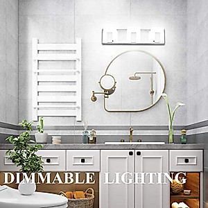 Aipsun 3 Lights Dimmable Modern LED Vanity Light for Bathroom Frosted White Acrylic Chrome Up and Down Bathroom Wall Light Fixtures Over Mirror(White Light 6000K)