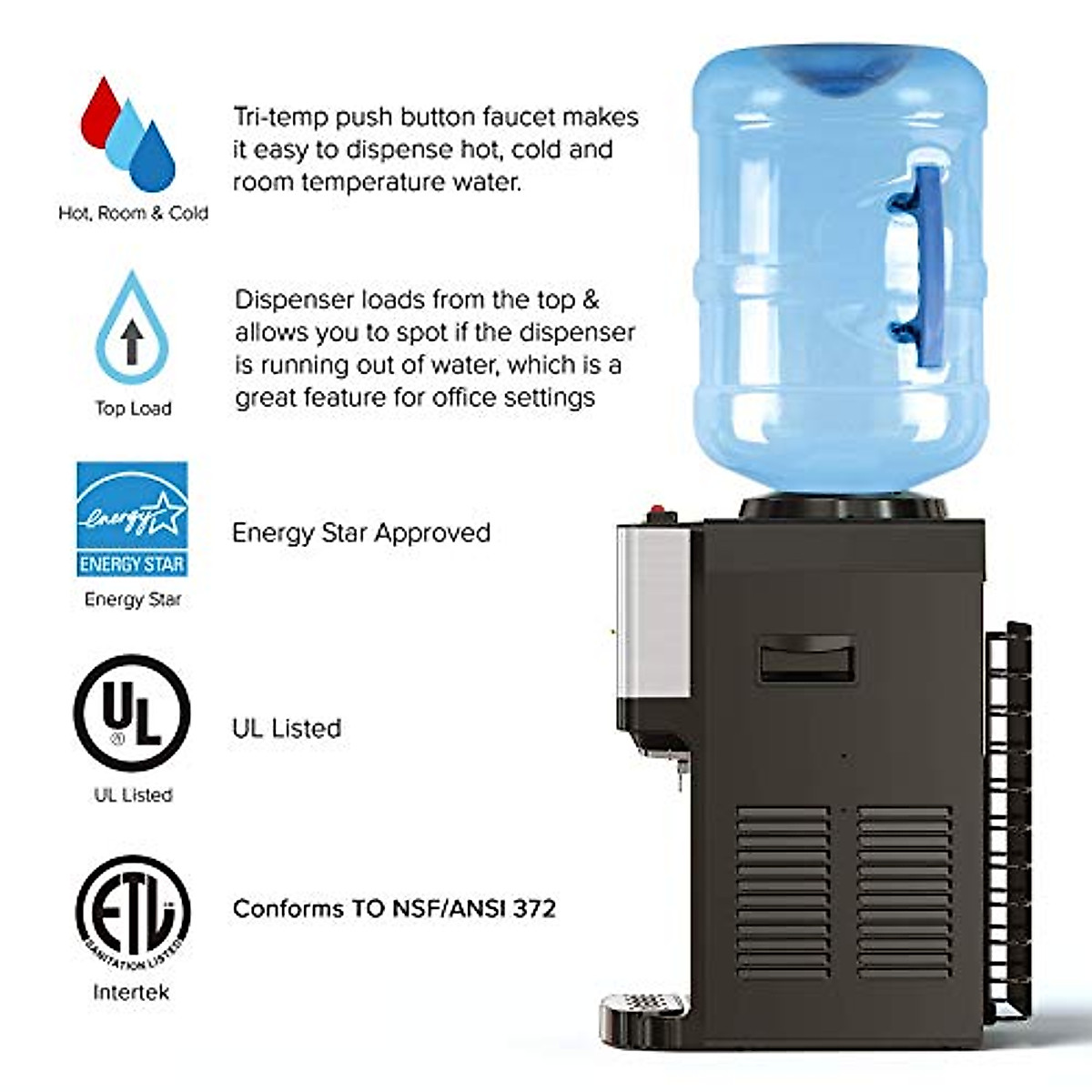 Brio Limited Edition Top Loading Countertop Water Cooler Dispenser with Hot Cold and Room Temperature Water