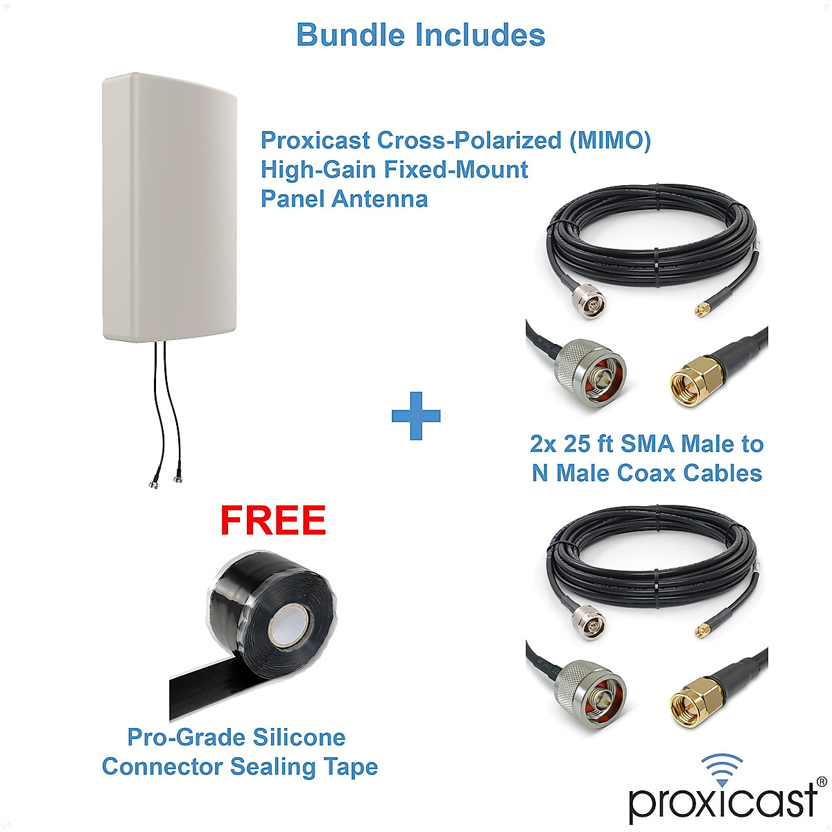 Cross-Polarized Antenna + 2X 25 ft SMA/N Cables + Free Silicone Tape (ANT-129-001-BDL-25)