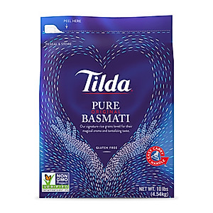 Tilda Pure Basmati Rice, Premium Aromatic and Authentic Rice, Large Resealable Bag, 10-Pound Bag,White