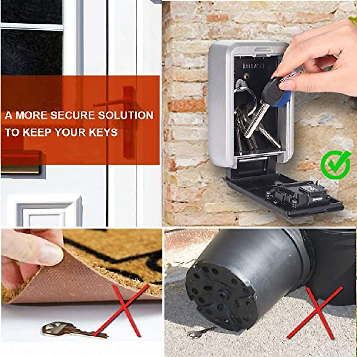 Key Lock Box with 4-Digit Combination, Lock Box Outside for House Key, Wall Mounted Weatherproof Resettable Code Key Lock Box for Outside, Ideal for Homes Hotels Schools