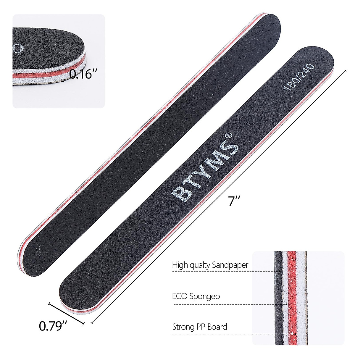 BTYMS 25 Count 180/240 Grit Nail Files for Natural Nails, Double Sided Emery Boards Fine Grit Nail Buffing Files