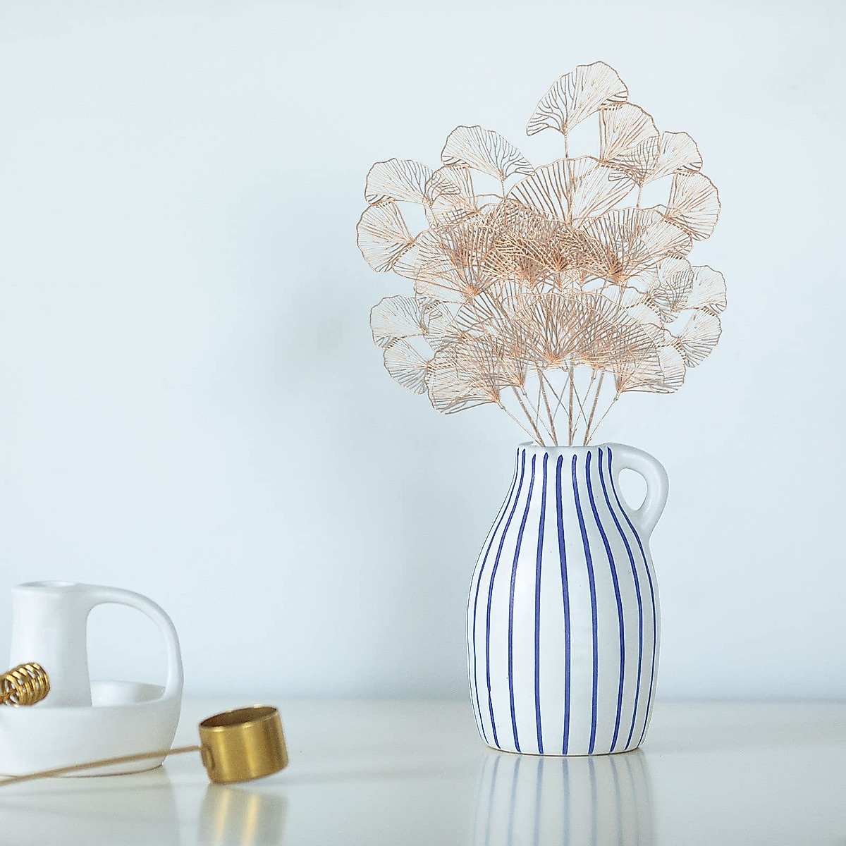 CVPDI 4 Pack Ginkgo Leaves Decorations,Artificial Gold Leaves with Stems Indoor Outdoor Planter Vase Filler Home Garden Wedding Decor