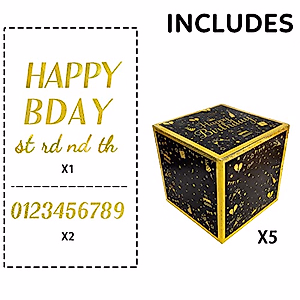UNIIDECO Birthday Letter Boxes for Party, Black and Gold Birthday Decorations with Number and Letters for 1st 2nd 16th 21th 30th 40th 50th 60th 70th 80th 90th 100th Birthday Decor