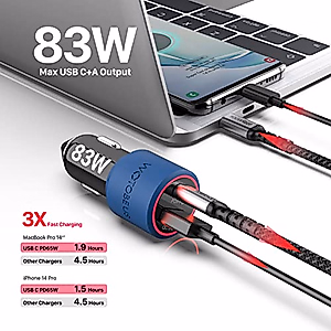 WOTOBEUS 83W USB C Car Charger Adapter, PD 65W PPS 45W+USB-A 18W Super Fast Charging Type-C Cigarette Lighter for iPhone 14 13 Pro Plus Max Samsung Galaxy S23/22/21 Ultra iPad MacBook Laptop Pixel