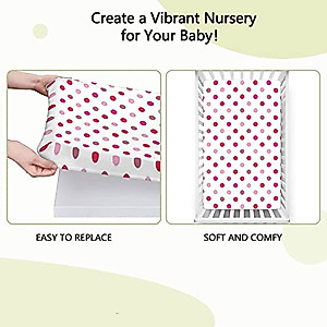 Polka Dots Themed Fitted Mini Crib Sheets,Portable Mini Crib Sheets Soft & Stretchy Fitted Crib Sheet-Baby Sheet for Boys Girls,24“ x38“,Baby Pink Fuchsia White