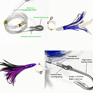 XMWangzi Trolling Feather Fishing Lures Saltwater, Fishing Tackle Deep Sea Head Octopus Trolling Skirts, Fluke Rig Squid Lures, Fishing Teasers for Marlin Tuna (5 Pcs in 5 Colors)