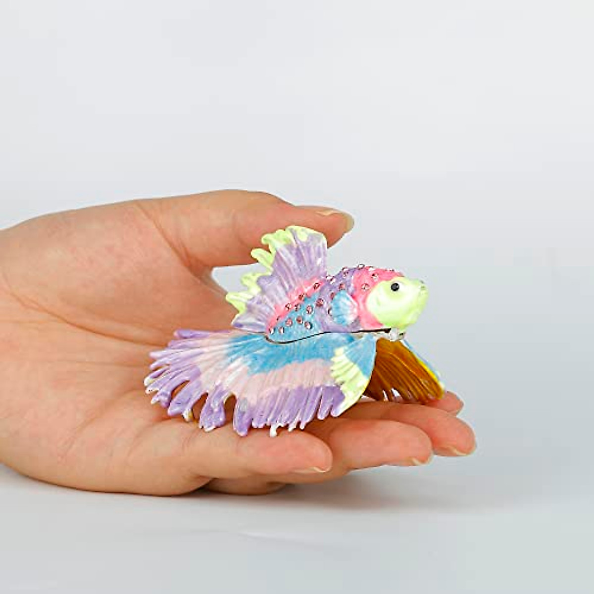 SEVENBEES Tropical Fish Figurines Collectibles Jewelry Boxes Hinged Trinket Box for Women
