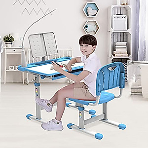 BELANITAS Kids Desk and Chair Set 5-8 Year Old, Height Adjustable Study Desk for Kids, Children’s Desk and Chair Set Desk w/Chair, Boys Desk for Students Desk w/Tiltable Desktop, Blue