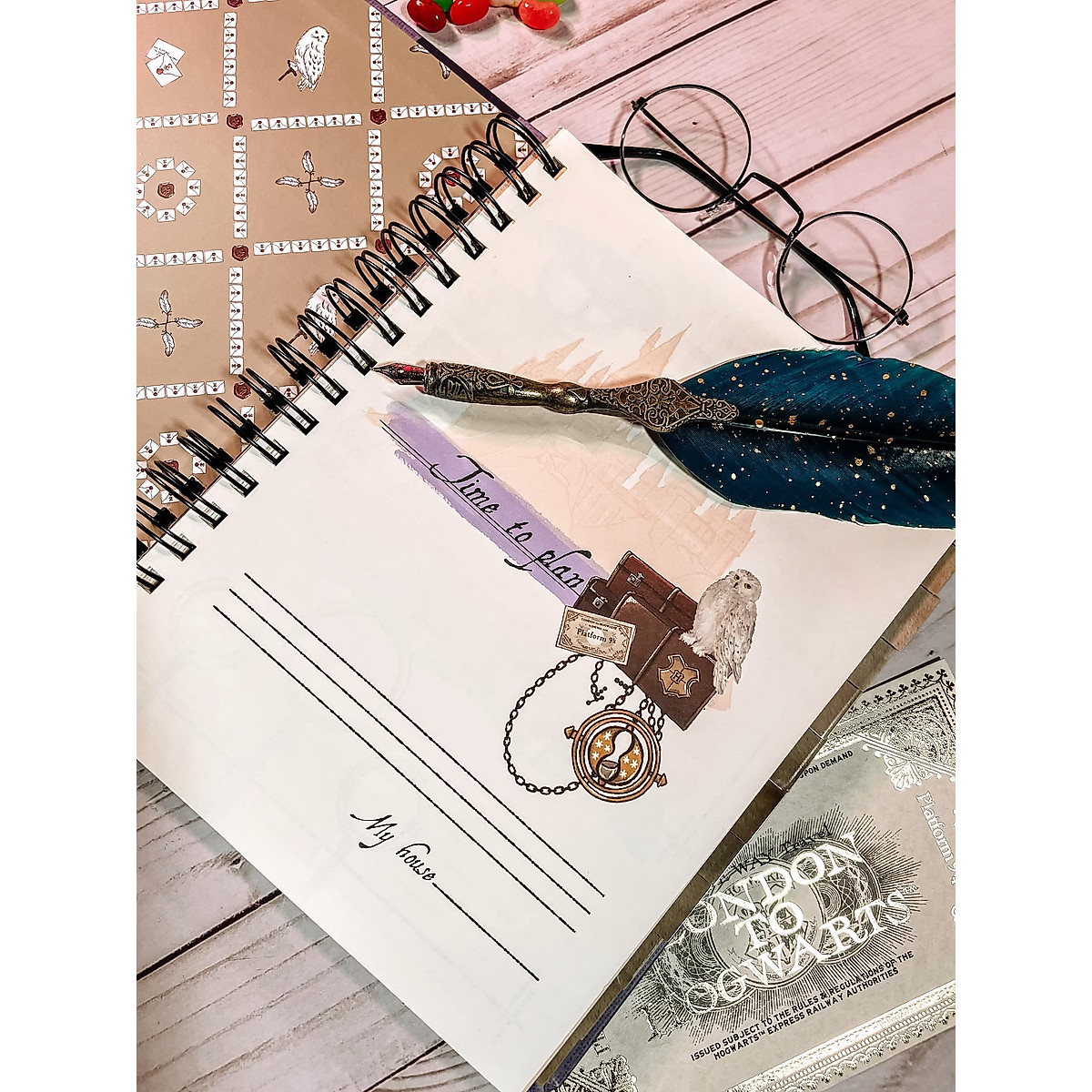 Conquest Journals Harry Potter Time is of The Essence Undated Spiral Planner, Vertical Format, Wrapped Book Board Cover, Spiral Bound, 5 Sticker Sheets, Elastic Closure Strap, Bookmark, 7.75"x9.25"