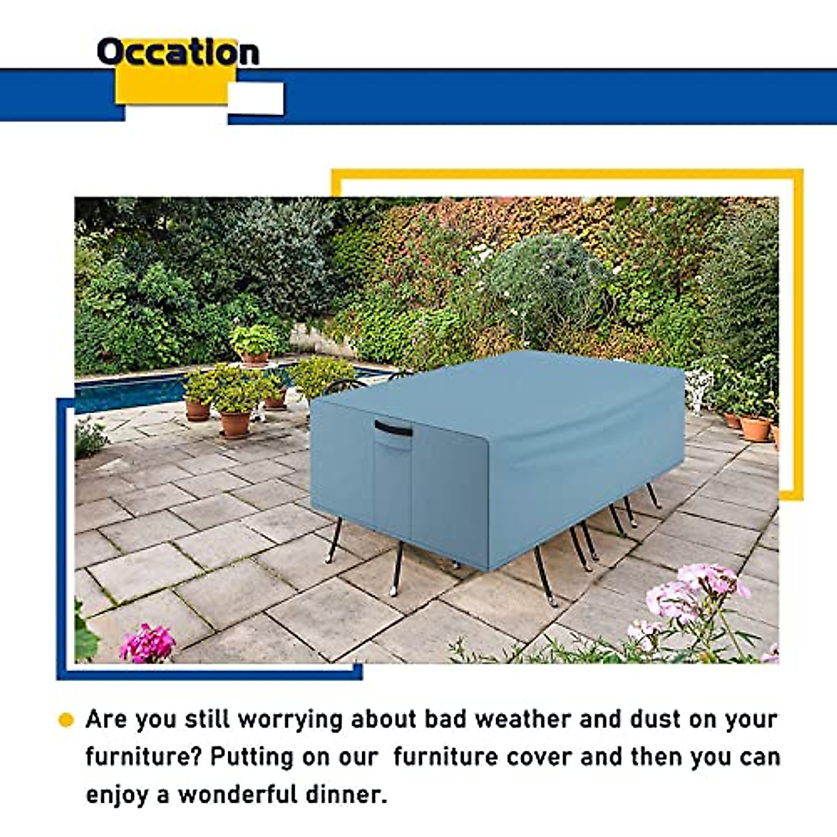 MUTUSHI Patio Furniture Cover, Waterproof Patio Table Cover, 74" L x 47" W x 28" H, 600D Durable Oxford,Patio Table Cover, Waterproof Patio Covers for Table Set -Twilight Blue