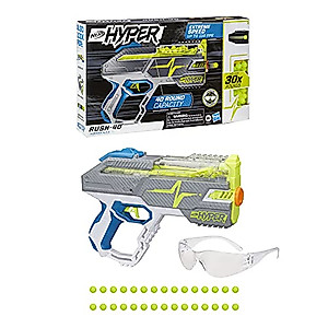 Nerf Hyper Rush-40 Pump-Action Blaster, 30 Hyper Rounds, Eyewear, Up to 110 FPS Velocity, Easy Reload, Holds Up to 40 Rounds