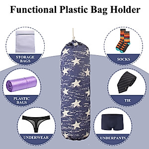 TOGETRUE Plastic Bag Holder, Wall Mount Plastic Bag Organizer Dispenser, Heavy Duty Grocery Bag Storage Holder for Home Kitchen Camper (Blue Stars)