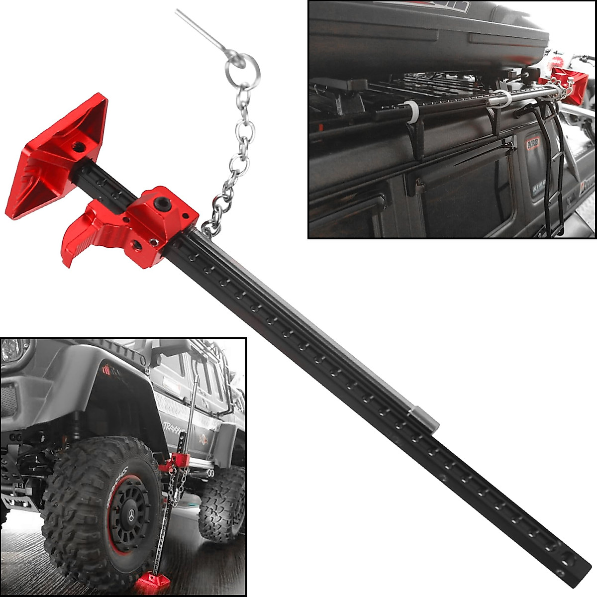 HIRCQOO 1/10 RC Simulation Metal Mini Lifting Jack Slideable Jack Tool RC Decorations Accessories Compatible with Traxxas TRX-4 Tamiya CC01 Axial SCX10 D90 Redcat HSP 90046 D110 1/10 RC Crawler Car