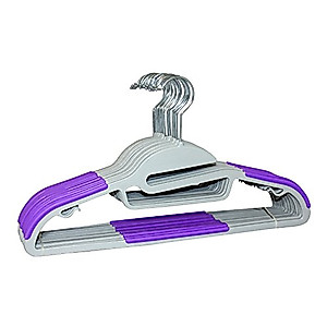 Signature Home ABS Hangers, Gray with Purple Strips, Pack of 10