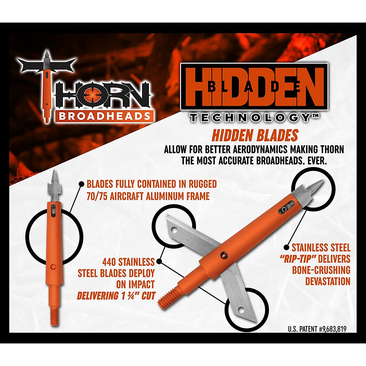 Thorn Archery Broadhead 2 Blade 100 gr. 3 pk., Orange