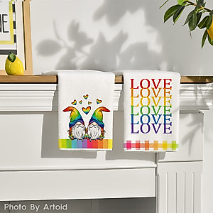 Artoid Mode Love Heart Gnomes LGBT Home Kitchen Dish Towels, 18 x 26 Inch Ultra Absorbent Coffee Tea Bar Hand Towels Bathroom Gift for Cooking Baking Set of 2