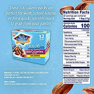 Blue Diamond Almonds Low Sodium Lightly Salted Snack Nuts, 100 Calorie Packs, 0.6 Ounce (Pack of 32)
