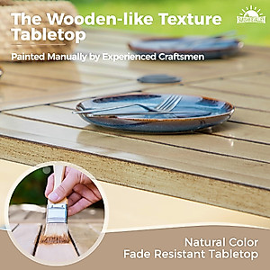 SUNSHINE VALLEY 60" x 36" x 29"Patio Dining Table,Rectangular Outdoor Dining Table with Teak Color Table Top,Steel Frame with Umbrella Hole for Garden Backyard Lawn Yard Furniture.