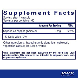 Pure Encapsulations Copper (Glycinate) | Iron Absorption Supplement for Red Blood Cell Formation* | 60 Capsules