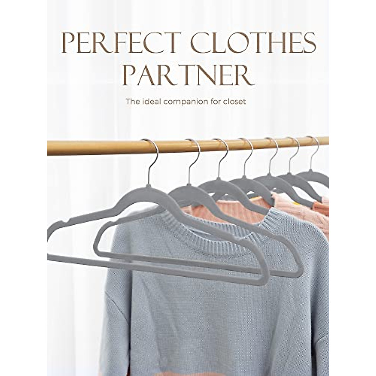 Jersow Velvet Hangers, 60 Pack Non Slip Felt Hangers Space Saving Clothes Hanger, Velvet Hanger Heavy Duty Adult Hanger for Coats and Suits (Grey)