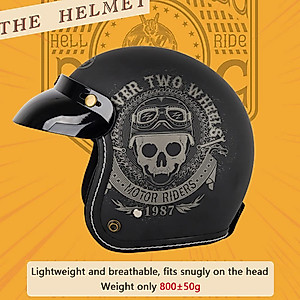 Retro Motorcycle Half Helmet with Sun Visor, 3/4 Open Face Jet Helmets for Men Women, DOT/ECE Approved Motorbike Moped Pilot Helmet, Light Breathable Street Sunscreen Helmet -F-M