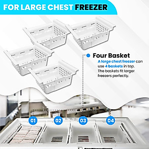 FreezerMax System. Organizer for Freezers 8 to 15 cubic feet. Creates 3 levels of sliding baskets. 8 bins and magnetic organizer. PLEASE MEASURE YOUR FREEZER BEFORE ORDERING.