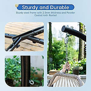 Hanging Swing Chair Egg Chair Hammock Chair Basket Chair UV Resistant Cushion with Stand for Indoor Bedroom Outdoor Garden Backyard,Blue