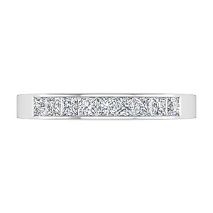 FINEROCK 1/2 Carat Channel Set Princess Cut Diamond Wedding Band Ring in 14K White Gold - IGI Certified (Ring Size 7.25)