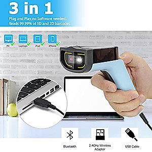 Zacoora Wireless QR Barcode Scanner Bluetooth 3-in-1 Handheld Bar Code Reader, Rechargeable 1D 2D pdf417 Scanner Gun - DS750