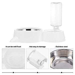 NUOBESTY Automatic Cat Dog Feeder Water Bowl Raised Whisker Fatigue Pet Plate Water Fountain Dispenser Dish Holder for Puppy Kitten Animals White