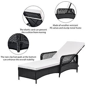 Merax Patio Furniture Set, Patio Chaise Lounges, Outdoor Patio PE Rattan Wicker Chair Sun Lounger, Adjustable Backrest Seating, for Poolside, Porch and Garden (Beige, 2 Piece)