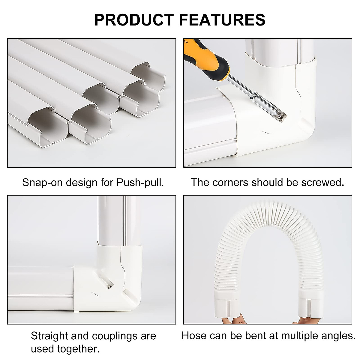 Kalkehay 3" W x 16.1Ft L Line Set Cover Kit for Ductless Mini Split Air Conditioners, PVC Decorative Cover for Central AC and Heat Pump Systems Tubing Cover