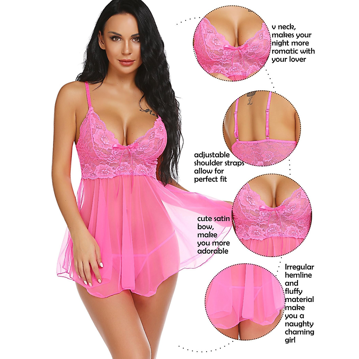 Avidlove Women Sexy Lingerie Babydoll Lace Sleepwear Mesh Chemise Boudoir Nighty