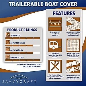 Savvycraft Heavy Duty Boat Cover, Waterproof Trailerable Boat Cover fits V-Hull Runabouts, Aluminum Fishing Boats, Pro Style Bass Boats, Fish&Ski (Size 4: 17ft-19ft Long, Beam up to 100", Blue)
