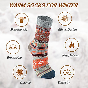 Clothclose 5 Pairs Comfortable and Warm Crew Boot Socks - Vintage Winter Socks, Soft Thick Knit Cabin Cozy Wool Gifts for Women and Men