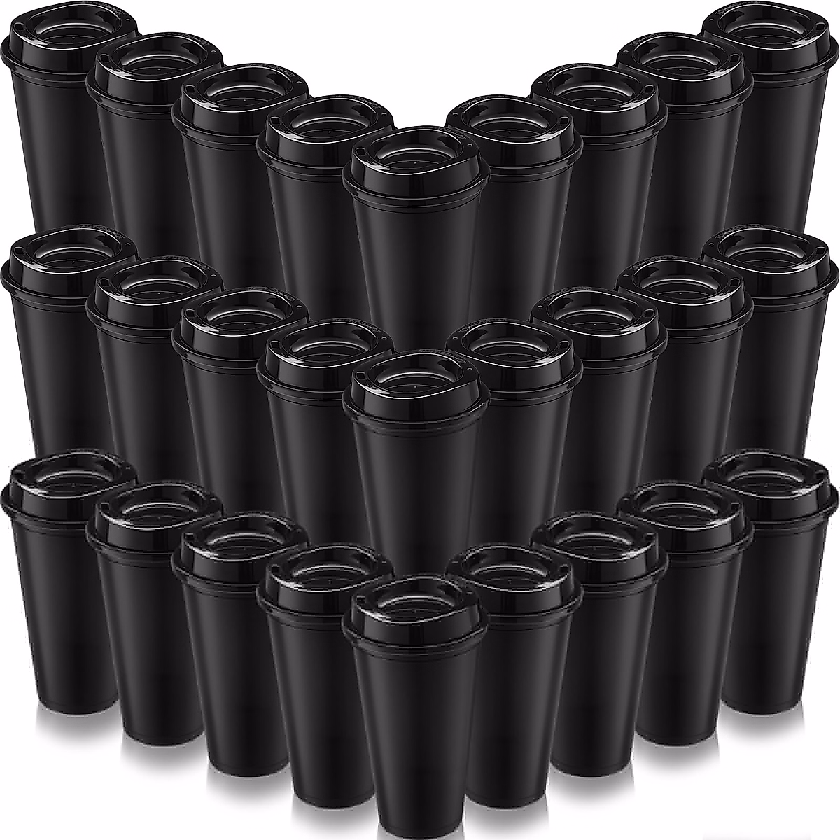 Honeydak 45 Pack Reusable Coffee Cups with Lids 16 oz Portable Tea Cups Reusable Hot Coffee Mugs Tumblers Bulk Plastic Tumblers Travel Drinks Mugs for Hot and Cold Drinks(Black)