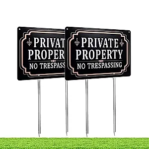 Kichwit 2 Pack Private Property No Trespassing Sign, Aluminum, 12" x 8", 14" Metal Stakes Included (2)