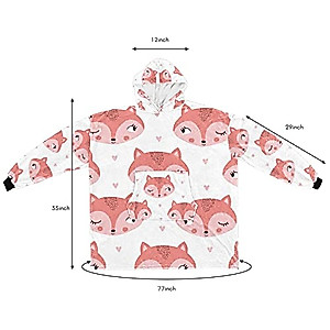 Wearable Blanket Hoodie,Oversized Hooded Blanket Sweatshirt,Foxes Animal