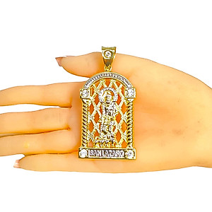 56 MM LONG ST. LAZARUS SAN LAZARO DIAMOND CUT PENDANT CHARM REAL 10K YELLOW GOLD SG-2021
