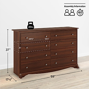 Prepac Sonoma 8 Drawer Double Dresser for Bedroom, Wide Chest of Drawers, Bedroom Furniture, Clothes Storage and Organizer, 17.25" D x 59" W x 37" H, Cherry, CDC-6338